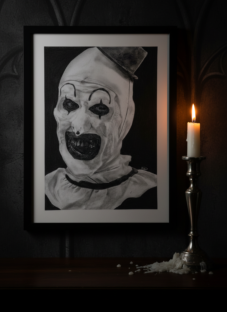 Terrifier Art the Clown black and white graphite and charcoal original ...