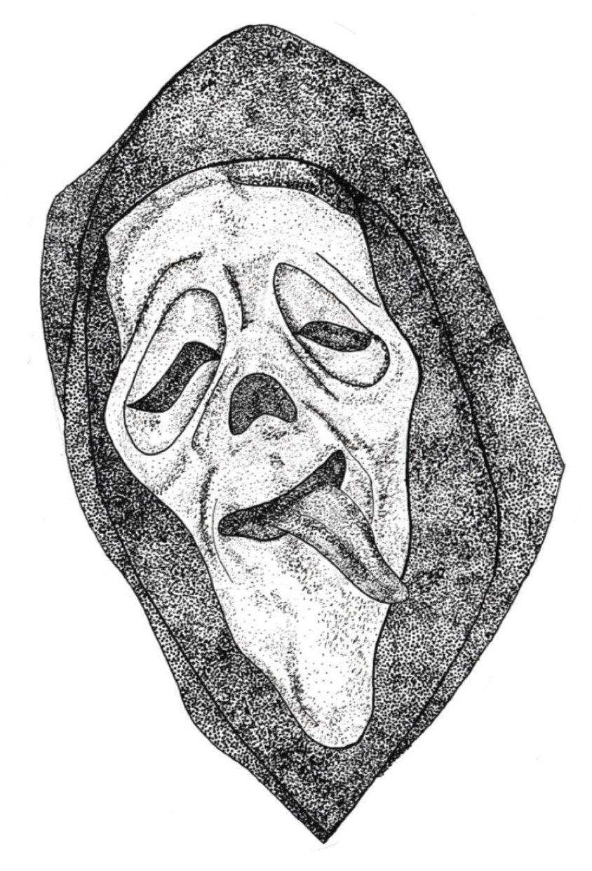 Ghostface Stipple Illustration – Horror-Inspired Art Print – Enigma By Dale
